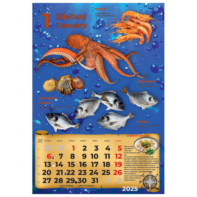 Kalendar “Ribarnica 2026” 13 listova, spirala – Hard Jura